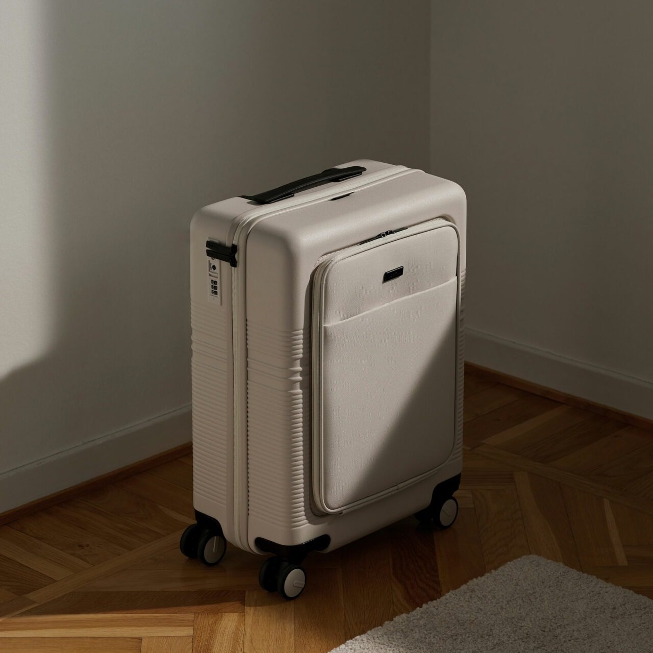 Cabin Suitcase | With Front Pocket | White | Sustainable