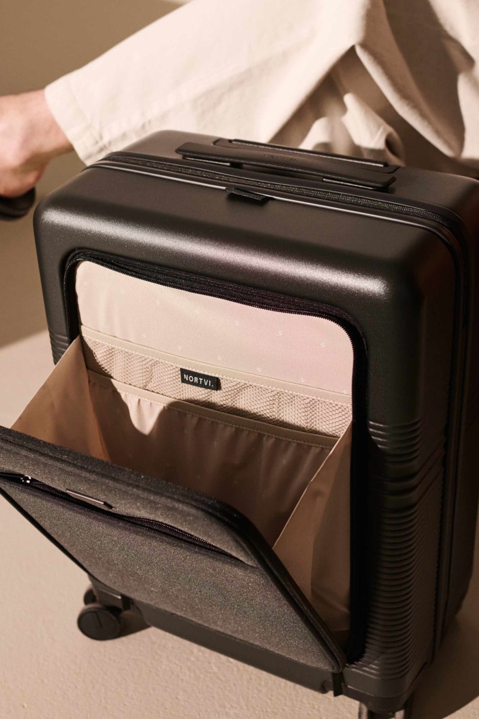 Front Pocket Carry-On Suitcase | NORTVI | Black | Premium